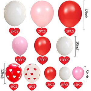 116pcs Valentine's Day Balloons Garland Arch Kit Include Red Pink White Balloons,Heart Printed Balloons , Foil Mylar Heart Balloons, Valentines Wedding Party Decoration Supplies