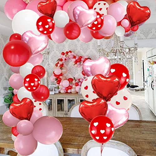 116pcs Valentine's Day Balloons Garland Arch Kit Include Red Pink White Balloons,Heart Printed Balloons , Foil Mylar Heart Balloons, Valentines Wedding Party Decoration Supplies