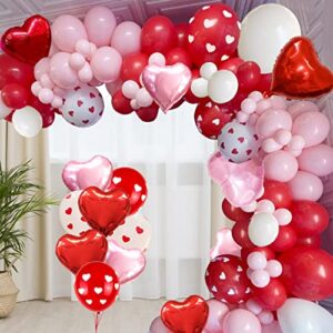 116pcs Valentine's Day Balloons Garland Arch Kit Include Red Pink White Balloons,Heart Printed Balloons , Foil Mylar Heart Balloons, Valentines Wedding Party Decoration Supplies