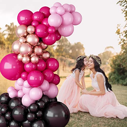 Black Hot Pink Balloon Garland Arch Kit,97Pcs Rose Red Black and Pink Metallic Rose Gold Latex Balloons for Baby Shower Wedding Birthday Graduation Anniversary Bachelorette Party Decorations