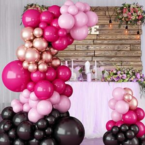 Black Hot Pink Balloon Garland Arch Kit,97Pcs Rose Red Black and Pink Metallic Rose Gold Latex Balloons for Baby Shower Wedding Birthday Graduation Anniversary Bachelorette Party Decorations