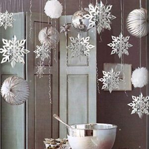 24pcs snowflake christmas hanging party decor supplies,12 pcs 3d silver snowflakes & 12pcs 3d white paper snowflakes hanging garland for christmas winter holiday new year wonderland party decoration