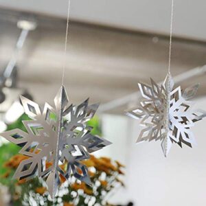 24Pcs Snowflake Christmas Hanging Party Decor Supplies,12 PCS 3D Silver Snowflakes & 12PCS 3D White Paper Snowflakes Hanging Garland for Christmas Winter Holiday New Year Wonderland Party Decoration