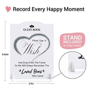 Wedding Guest Book, Wedding Guest Book Alternative, Drop Top Sign Frame Guestbook with White Hearts, Wedding Decoration for Reception, Baby Shower, Bridal Shower, Funeral Graduation