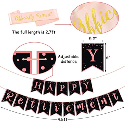 Retirement Party Decorations for Women Rose Gold Happy Retirement Banner Cake Topper Officially Retired Sash Rose Gold Confetti Balloons Foil Swirls Decorations Ideal for Women Retirement Party Supplies