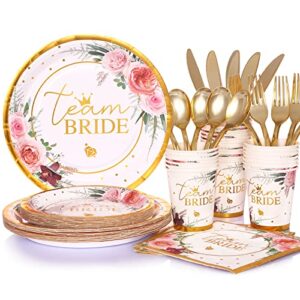 loowvy bachelorette party supplies gold team bridal shower paper plates cup napkins disposable tableware set for engagement wedding party bachelorette party favors decorations,serves 24