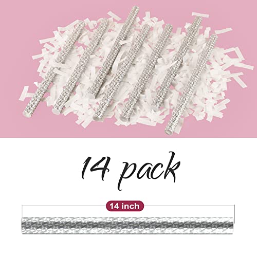 Battife 14Pack White Confetti Wands Tissue Paper Confetti Flick Flutter Sticks for Wedding Celebrations Anniversary Birthday Party White, 14 Inch