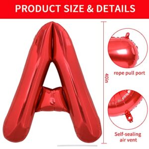 TONIFUL 40 Inch Large Bright Red Letter Balloons A-Z, Giant Jumbo Helium Foil Mylar Big Letter A Balloons for Birthday Party Anniversary Wedding Decorations