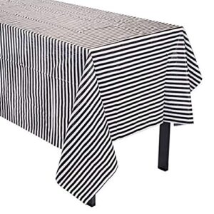 6 Pcs Disposable Black White Stripe Plastic Tablecloth, 108 Inch x 54 Inch Ractangle Tablecover, for Party, Dance and Picnic (Black White Stripe)