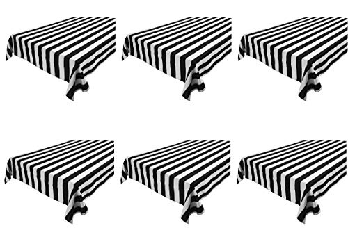 6 Pcs Disposable Black White Stripe Plastic Tablecloth, 108 Inch x 54 Inch Ractangle Tablecover, for Party, Dance and Picnic (Black White Stripe)