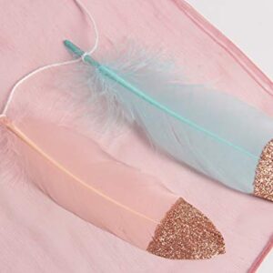 Hapy Shop Feather Garland Pale Pink and Blue Feather Banner,Gold Glitter for Party Decorations,Wedding,Boho Chic,10 feet