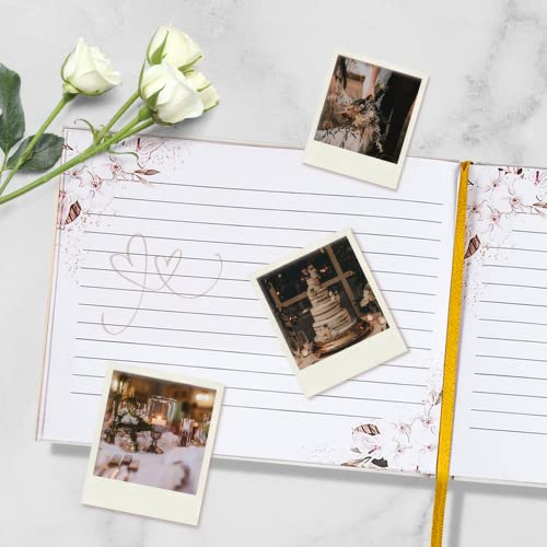 fusuu Wedding Guest Book – 120-Pages Guestbook for Wedding – White Boho Wedding Book with Orchid Flower Design and Embossed Gold Foil – Sign-in Wedding Planner Book for Wedding Reception