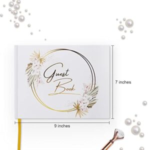 fusuu Wedding Guest Book – 120-Pages Guestbook for Wedding – White Boho Wedding Book with Orchid Flower Design and Embossed Gold Foil – Sign-in Wedding Planner Book for Wedding Reception