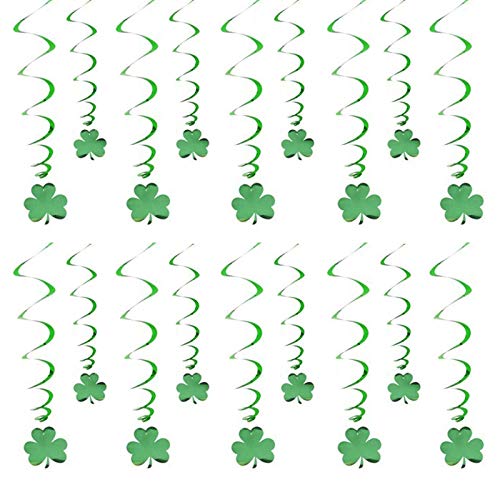 St. Patrick's Day Hanging Swirls Decorations - 18 PCS St.Patrick’s Day Green Foil Hanging Swirls with Lucky Irish Green Shamrock for St.Patrick’s Day Party Supplies (Green)