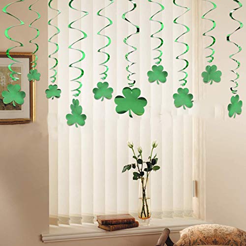 St. Patrick's Day Hanging Swirls Decorations - 18 PCS St.Patrick’s Day Green Foil Hanging Swirls with Lucky Irish Green Shamrock for St.Patrick’s Day Party Supplies (Green)