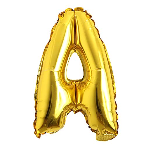 16" inch Single Gold Alphabet Letter Number Balloons Aluminum Hanging Foil Film Balloon Wedding Birthday Party Decoration Banner Air Mylar Balloons (16 inch Gold A)