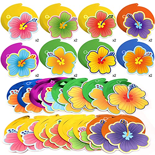 HOWAF 30 Pcs Hawaiian Tropical Luau Birthday Party Hanging Swirls Hibiscus Swirls Flower Foil Swirl Decorations Ceiling Decorations for Tiki Cocktail Beach Summer Party Decoration Supplies