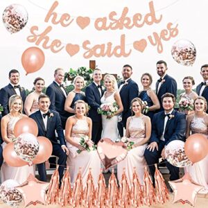 Rose Gold Bachelorette Party Decorations,He Asked She Said Yes Banner,Confetti Latex Balloons,Heart & Star Shaped Foil Balloon,Metallic Foil Tassel Garland for Wedding Bridal Shower Engagement Party