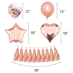 Rose Gold Bachelorette Party Decorations,He Asked She Said Yes Banner,Confetti Latex Balloons,Heart & Star Shaped Foil Balloon,Metallic Foil Tassel Garland for Wedding Bridal Shower Engagement Party