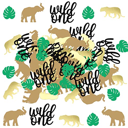 Jungle Safari Wild One Confetti, Tropical Leaf, Animal Confetti, First Birthday, Safari Tropical Party Decrations, 210 Pcs