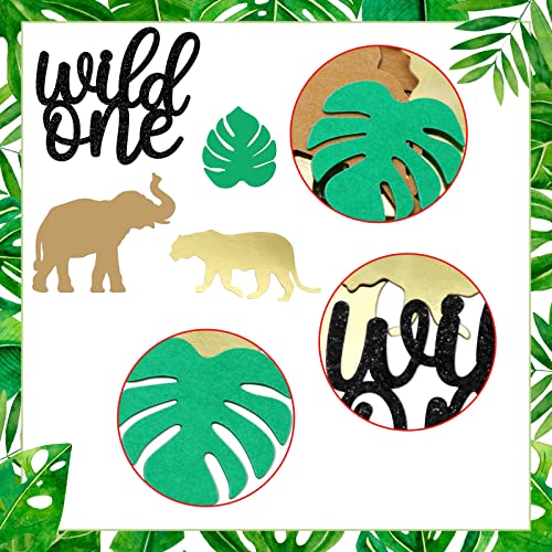 Jungle Safari Wild One Confetti, Tropical Leaf, Animal Confetti, First Birthday, Safari Tropical Party Decrations, 210 Pcs