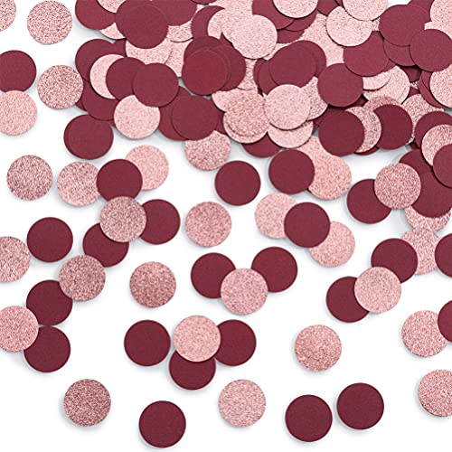 Glitter Paper Confetti Table Decoration for Engagement Bridal Shower Baby Birthday Wedding Party,1.2 inch in Diameter(Rose Gold Glitter,Burgundy,200pc)