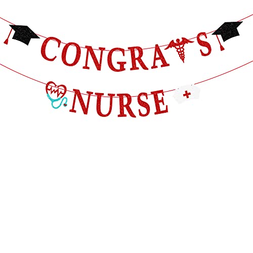 2023 Nurse Graduation Banner, Glittery Congrats Nurse Banner RN Garland Photo Props Banner for Party Home Classroom Decorations