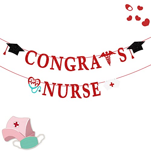 2023 Nurse Graduation Banner, Glittery Congrats Nurse Banner RN Garland Photo Props Banner for Party Home Classroom Decorations