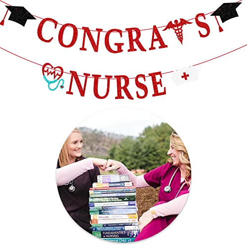 2023 Nurse Graduation Banner, Glittery Congrats Nurse Banner RN Garland Photo Props Banner for Party Home Classroom Decorations