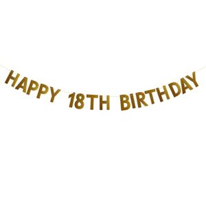 happy 18th birthday banner for 18th birthday party decorations supplies pre-strung no assembly required gold glitter paper garlands banner letters gold betteryanzi