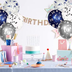 WATINC 36Pcs 16th Navy Blue and Silver Latex Balloons for Teens Boys Girl, 16 Year Old Birthday Confetti Balloon Party Decor, Anniversary Party Photography Backdrop Favor Supplies Decoration (12 Inch)