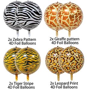 22 Inches Large Animal Print Foil Balloons 4D Wild Mylar Balloon Zebra Stripe Liners Cheetah Safari Zoo Animals Party Decorations Supplies for Jungle Theme Baby Shower Birthday Party, 8 Pieces