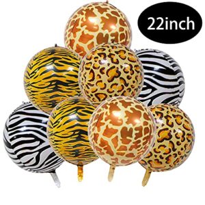 22 Inches Large Animal Print Foil Balloons 4D Wild Mylar Balloon Zebra Stripe Liners Cheetah Safari Zoo Animals Party Decorations Supplies for Jungle Theme Baby Shower Birthday Party, 8 Pieces