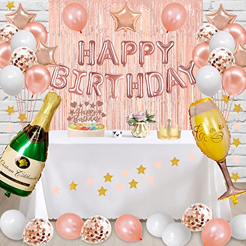 Fancypartyshop 33rd Birthday Decorations - Rose Gold Happy Birthday Banner and Sash with Number 33 Balloons Latex Confetti Balloons Ideal for Girl and Women 33 Years Old Birthday Rose Gold