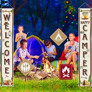 Camping Party Banner Camping Party Decorations Welcome Porch Sign for Camping Themed Birthday Baby Shower Decorations