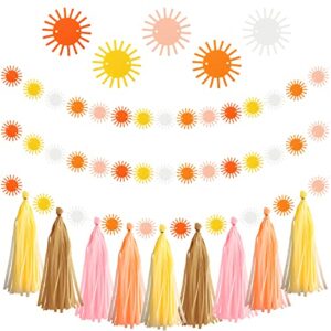 20 pcs boho sun garland felt first trip around the sun string banner hippie boho sun party supplies indoor outdoor party decoration for baby shower wedding birthday party decorations (sun)