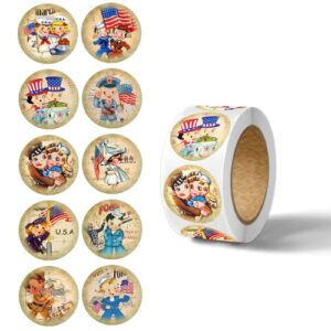 500pcs 4th of july decorations- vintage 4th of july party stickers roll,american flag round labels roll for independence day decor and patriotic decor,us flag day kids party decoration party supplies