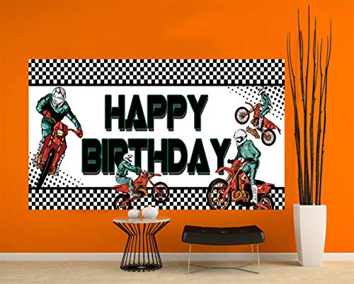 Large Motocross Happy Birthday Banner | Motocross Birthday Party Supplies Decoration | Motocross Birthday Party Backdrop Background - 6.6 x 3.3 FT