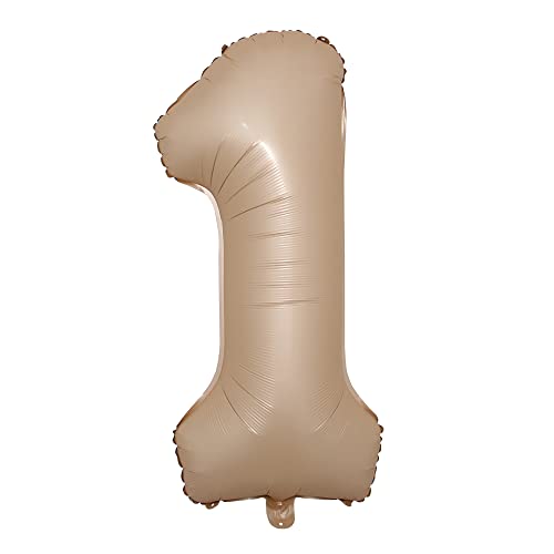 40 inch Caramel Cream Color Number Balloons 0-9 Large Digital Foil Helium Brown Beige Balloon Happy Birthday Party Decoration (40 inch Caramel 1)