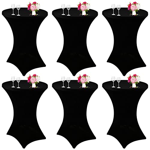 JALANCY 6 Pack Cocktail Spandex Tablecloth 32"x43" Black Stretch Square Corners Cocktail Table Cover, Cocktail Table Cloth Fitted High Top Round Table for Bar Wedding Birthday Party Banquet (Black)