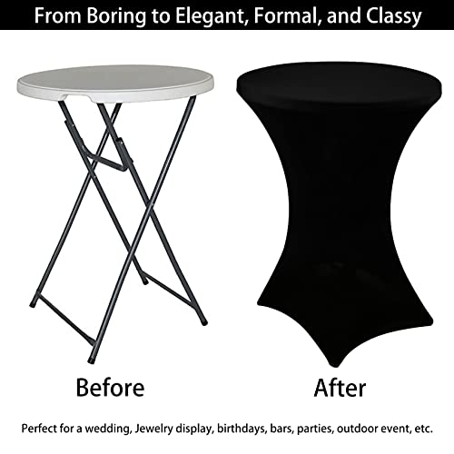 JALANCY 6 Pack Cocktail Spandex Tablecloth 32"x43" Black Stretch Square Corners Cocktail Table Cover, Cocktail Table Cloth Fitted High Top Round Table for Bar Wedding Birthday Party Banquet (Black)