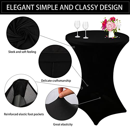 JALANCY 6 Pack Cocktail Spandex Tablecloth 32"x43" Black Stretch Square Corners Cocktail Table Cover, Cocktail Table Cloth Fitted High Top Round Table for Bar Wedding Birthday Party Banquet (Black)