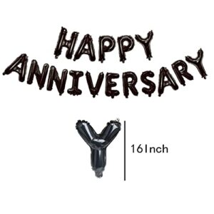 Black Happy Anniversary Balloons,Happy Anniversary Party Decorations 16Inch