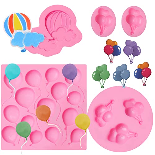 Balloon Chocolate Mold Silicone, 4 Packs Hot Air Balloon Fondant Mould for Birthday Party Cake Decoration, Cupcake Toppers, for Baby Shower Party Candy