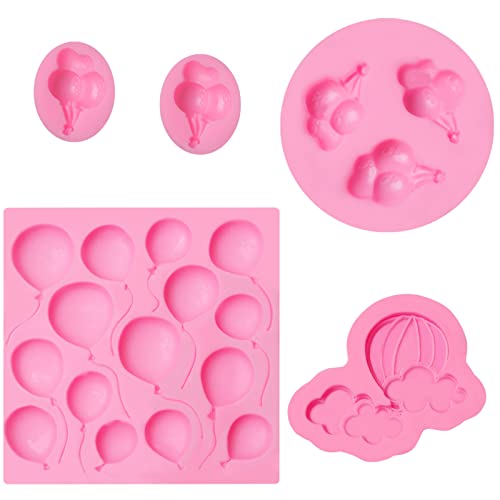 Balloon Chocolate Mold Silicone, 4 Packs Hot Air Balloon Fondant Mould for Birthday Party Cake Decoration, Cupcake Toppers, for Baby Shower Party Candy