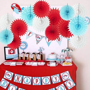 Dr Seuss Cat in the Hat Birthday Party Decorations/Thing 1 Thing 2 Baby Shower Decorations/Airplane/14pcs Blue White Red Tissue Paper Fans Circus Carnival/Nurse Graduation Decorations