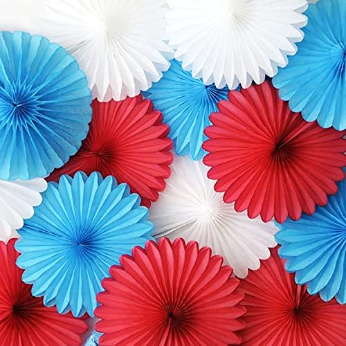 Dr Seuss Cat in the Hat Birthday Party Decorations/Thing 1 Thing 2 Baby Shower Decorations/Airplane/14pcs Blue White Red Tissue Paper Fans Circus Carnival/Nurse Graduation Decorations