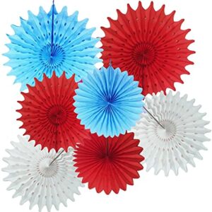 Dr Seuss Cat in the Hat Birthday Party Decorations/Thing 1 Thing 2 Baby Shower Decorations/Airplane/14pcs Blue White Red Tissue Paper Fans Circus Carnival/Nurse Graduation Decorations