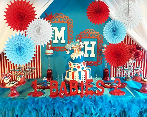 Dr Seuss Cat in the Hat Birthday Party Decorations/Thing 1 Thing 2 Baby Shower Decorations/Airplane/14pcs Blue White Red Tissue Paper Fans Circus Carnival/Nurse Graduation Decorations