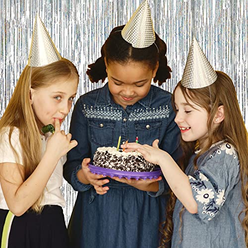 5 Pack Silver Fringe Curtain Backdrop 3.2ft x 8.2ft Metallic Tinsel Foil Fringe Streamers for Photo Booth Props Background Birthday Party Decorations Wedding Christmas Halloween Decorations (Silver)